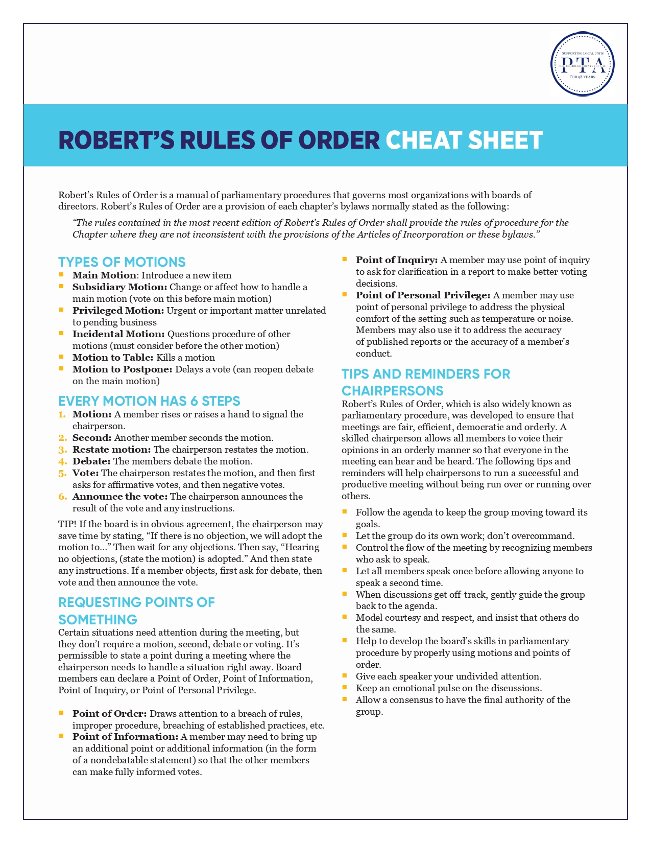 PTA Meeting Rules - Hillsborough County Council PTA PTA Meeting Rules - Hillsborough County Council PTA